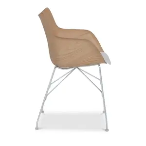 KARTELL Q Slatted Ash Dining Chair - Light Wood/chrome Legs
