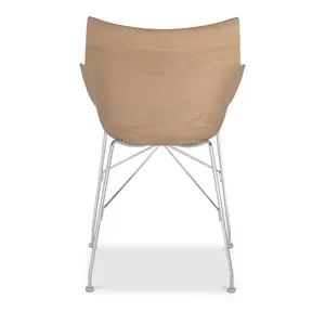 KARTELL Q Slatted Ash Dining Chair - Light Wood/chrome Legs