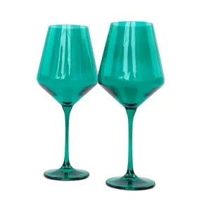 ESTELLE COLORED GLASS Stem Wineglasses, Set Of 2 - Emerald Green
