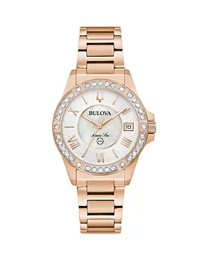 Bulova Marine Star 32mm Watch White/rose Gold