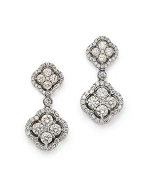 Bloomingdale'S Diamond Clover Drop Earrings 2.15 Tcw - White