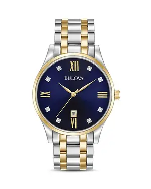 Bulova Two-tone Diamonds Watch, 40mm - Blue/gold