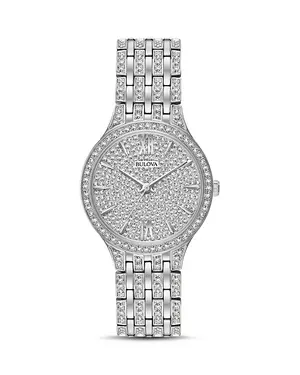 Bulova Crystal Pave 32mm Watch - Silver