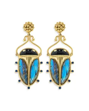 CAPUCINE DE WULF Scarab Berry Drop Earrings - Black Agat/blue