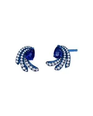 GRAZIELA 18k White Gold, Blue Rhodium, Sapphire, And Diamond Stud Earrings - Blue/white