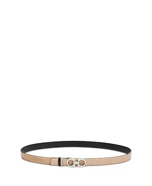 FERRAGAMO Salvatore Ferragamo Skinny Gancini Leather Belt New Bisque Beige