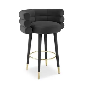 TOV FURNITURE Betty Velvet Barstool - Black