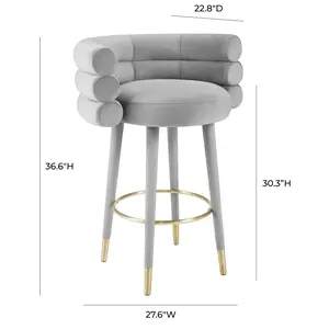 TOV FURNITURE Betty Velvet Barstool - Grey