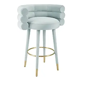 TOV FURNITURE Betty Velvet Barstool In Grey Mint Green