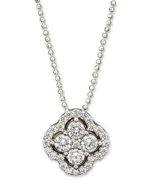 Bloomingdale'S Diamond Clover Pendant Necklace - White Gold/white Diamonds