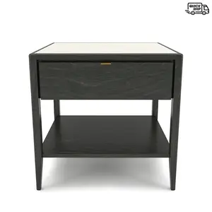 HUPPE Winston 1-drawer Night Table - Blackened Birch/ Cream Acid Etched Glass