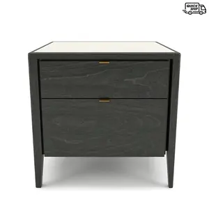 HUPPE Winston 2-drawer Night Table - Blackened Birch/ Cream Acid Etched Glass