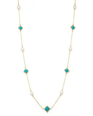 Bloomingdale'S Cultured Freshwater Pearl & Turquoise Station Necklace - Blue/gold