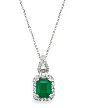 Bloomingdale'S Emerald And Diamond 14k White Gold Pendant Necklace - Green/white