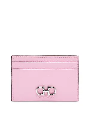 FERRAGAMO Salvatore Gancini Leather Card Case Bubble Gum/gold
