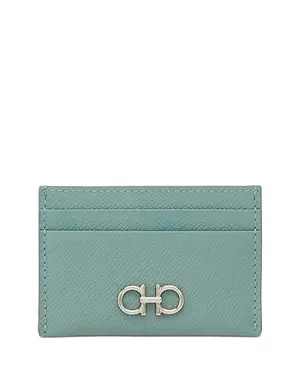 FERRAGAMO Salvatore Gancini Leather Card Case Lucky Charm/silver