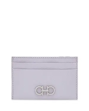 FERRAGAMO Salvatore Gancini Leather Card Case New Lavander/lilac/silver
