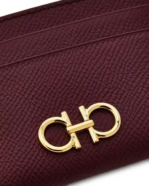 FERRAGAMO Salvatore Gancini Leather Card Case - Plum