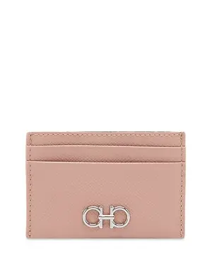 FERRAGAMO Salvatore Gancini Leather Card Case Rose/new Blush/silver