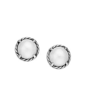 David Yurman Chatelaine Stud Earrings - Silver/white