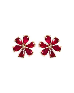 ZYDO Luminal Ruby And Diamond Floral Stud Earrings - Red