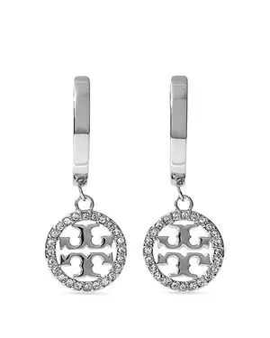 Tory Burch Miller Pave Crystal Hoop Earrings - Clear/silver