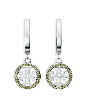 Tory Burch Tory Burch Miller Pave Crystal Hoop Earrings Green/silver