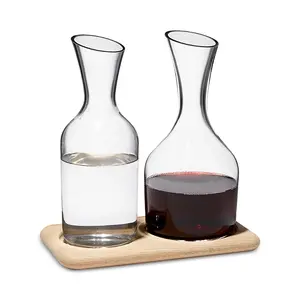 LSA International Wine Water And Carafe Set With Oak Base - Clear
