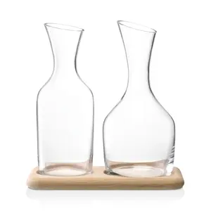 LSA International Wine Water And Carafe Set With Oak Base