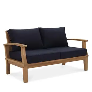MODWAY Marina Outdoor Patio Teak Loveseat - Natural Navy