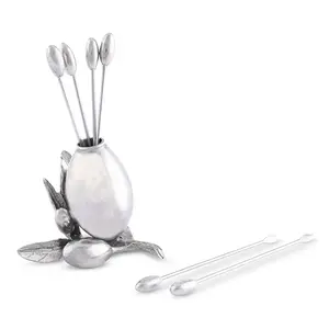 VAGABOND HOUSE Olive Cheese Picks And Holder Set - Pewter