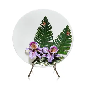 JAY STRONGWATER Orchid And Banana Leaf Platter With Stand - Multi