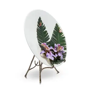 JAY STRONGWATER Orchid And Banana Leaf Platter With Stand
