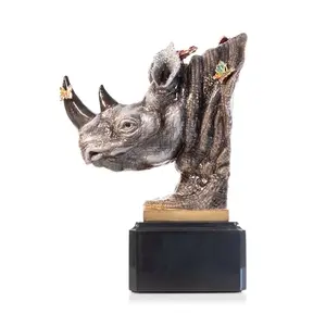 JAY STRONGWATER Rhino Bust With Butterflies Objet D'art