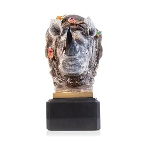 JAY STRONGWATER Rhino Bust With Butterflies Objet D'art