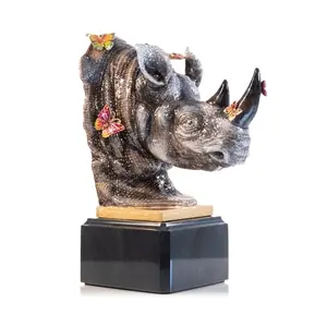 JAY STRONGWATER Rhino Bust With Butterflies Objet D'art