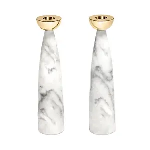 ANNA NEW YORK Coluna Candle Holders, Marble - White Marble