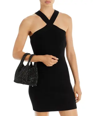 Aqua Crystal Mini Crossbody Bag - Black/crystal/black