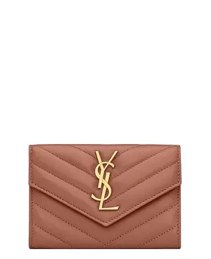 Saint Laurent Cassandre Matelasse Small Envelope Wallet Barely Pink