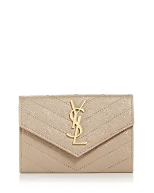 Saint Laurent Cassandre Matelasse Small Envelope Wallet Beige/gold