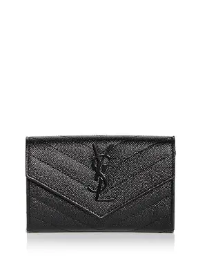 Saint Laurent Cassandre Matelasse Envelope Wallet - Black Grain Leather/black