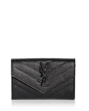 Saint Laurent Cassandre Matelasse Small Envelope Wallet Black/black Grain Leather