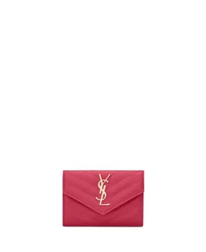 Saint Laurent Cassandre Matelasse Small Envelope Wallet Fuchsia Grain Leather/gold