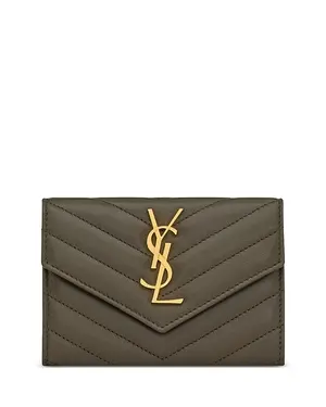 Saint Laurent Cassandre Matelasse Envelope Wallet - Light Musk Lambskin/gold