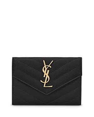 Saint Laurent Cassandre Matelasse Small Envelope Wallet Noir Grain Leather/gold
