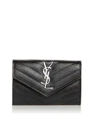 Saint Laurent Cassandre Matelasse Envelope Wallet - Noir Grain Leather/silver