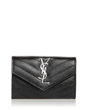 Saint Laurent Cassandre Matelasse Small Envelope Wallet Noir/silver Grain Leather