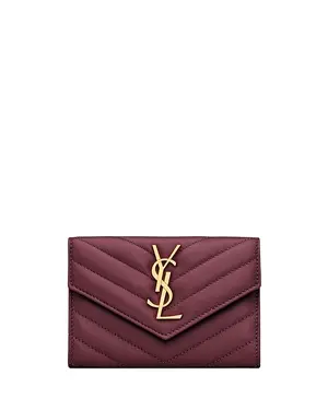 Saint Laurent Cassandre Matelasse Small Envelope Wallet Rouge Cabernet
