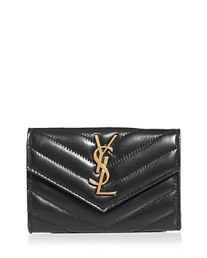 Saint Laurent Cassandre Matelasse Small Envelope Wallet Smooth Black Leather/gold
