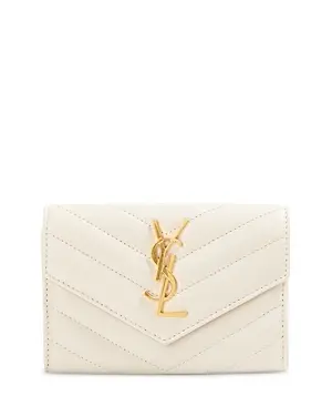 Saint Laurent Cassandre Matelasse Small Envelope Wallet Smooth White Leather/gold